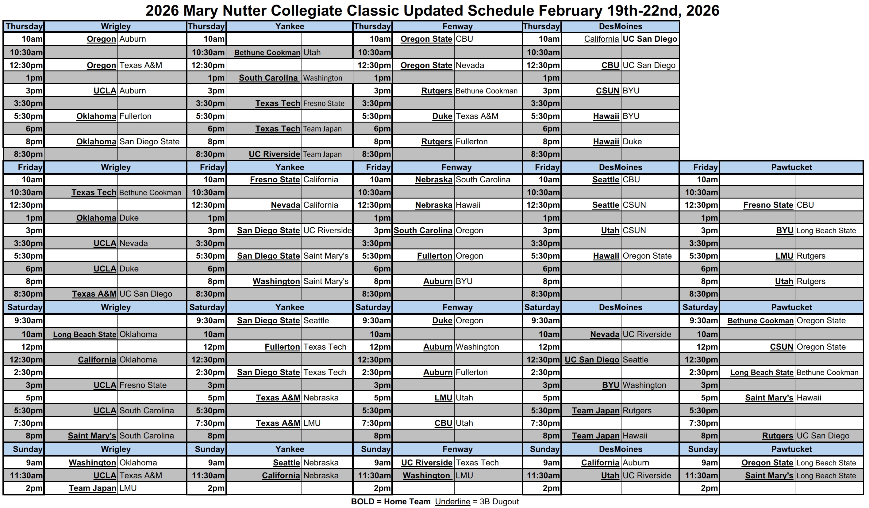 2026 Schedule | Mary Nutter Collegiate Classic